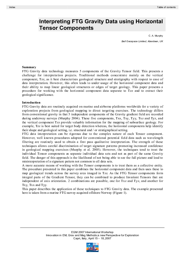 (PDF) Interpreting FTG Gravity Data using Horizontal Tensor Components