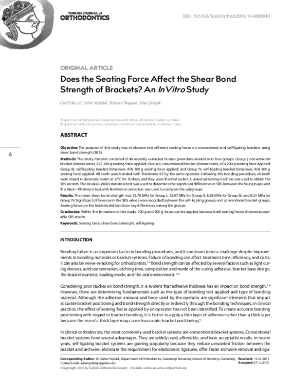 (PDF) Does the Seating Force Affect the Shear Bond Strength of Brackets ...