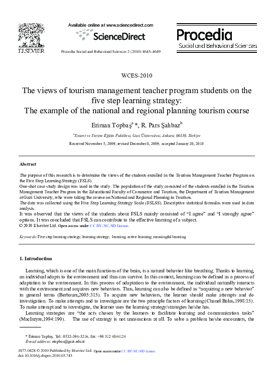 (PDF) The views of tourism management teacher program students on the ...