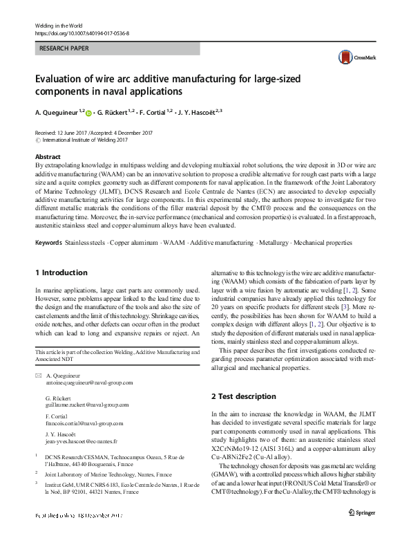 (PDF) Evaluation of wire arc additive manufacturing for large-sized ...
