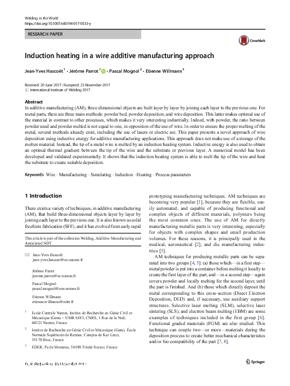 (PDF) Induction heating in a wire additive manufacturing approach