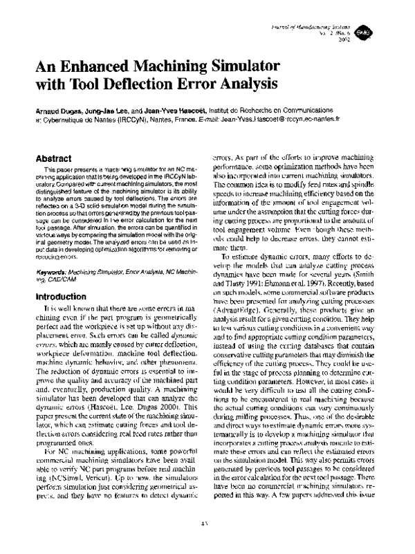 Pdf An Enhanced Machining Simulator With Tool Deflection Error Analysis