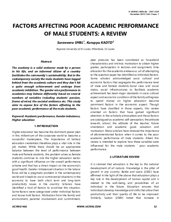 (PDF) FACTORS AFFECTING POOR ACADEMIC PERFORMANCE OF MALE STUDENTS: A ...