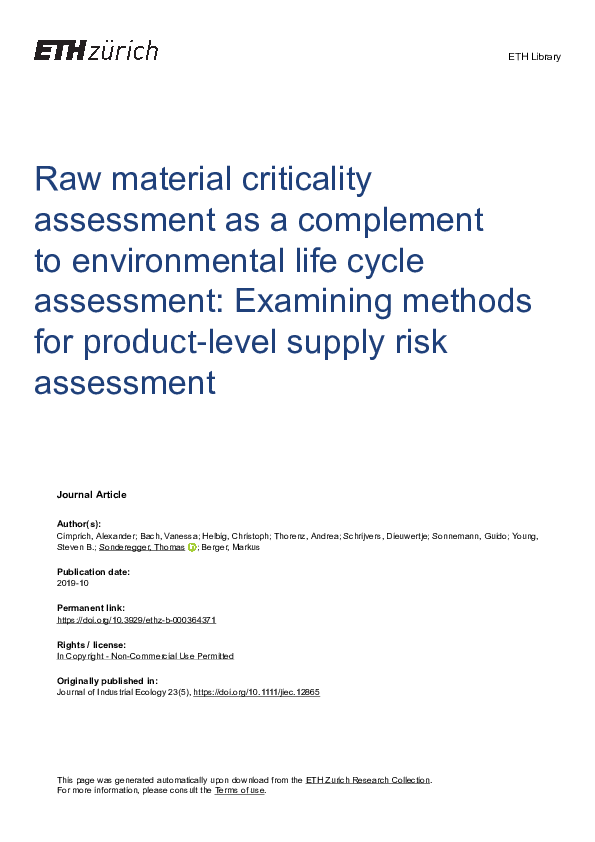 (PDF) Raw material criticality assessment as a complement to ...