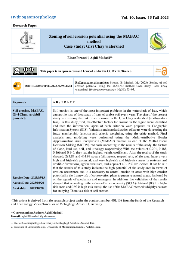 (PDF) Zoning of soil erosion potential using the MABAC method Case ...