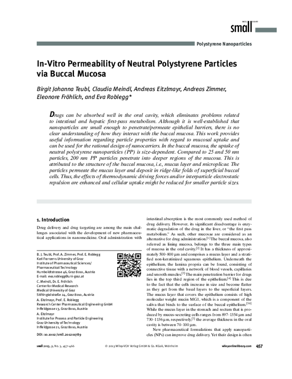 (PDF) In‐Vitro Permeability of Neutral Polystyrene Particles via Buccal Mucosa