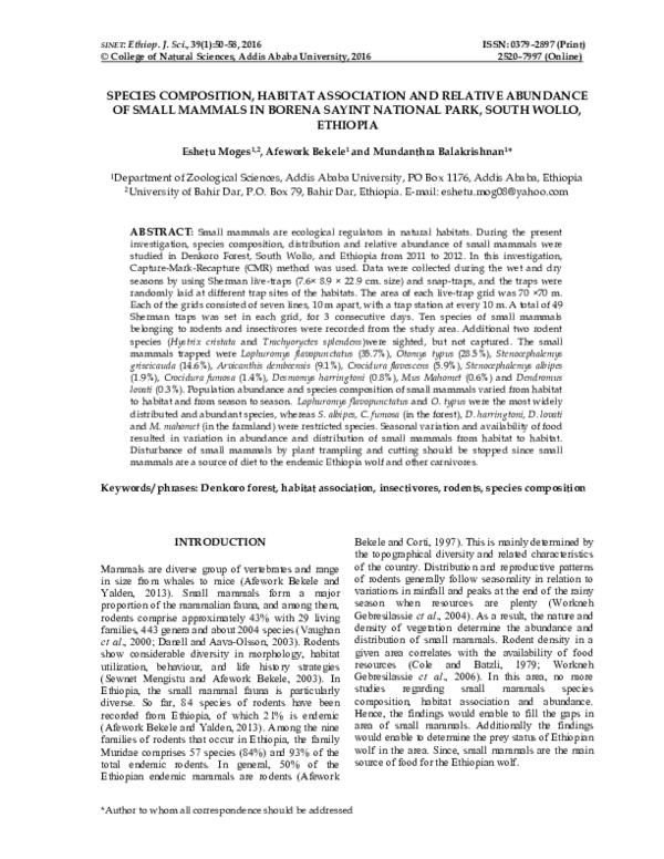 (PDF) Species Composition, Habitat Association and Relative Abundance ...