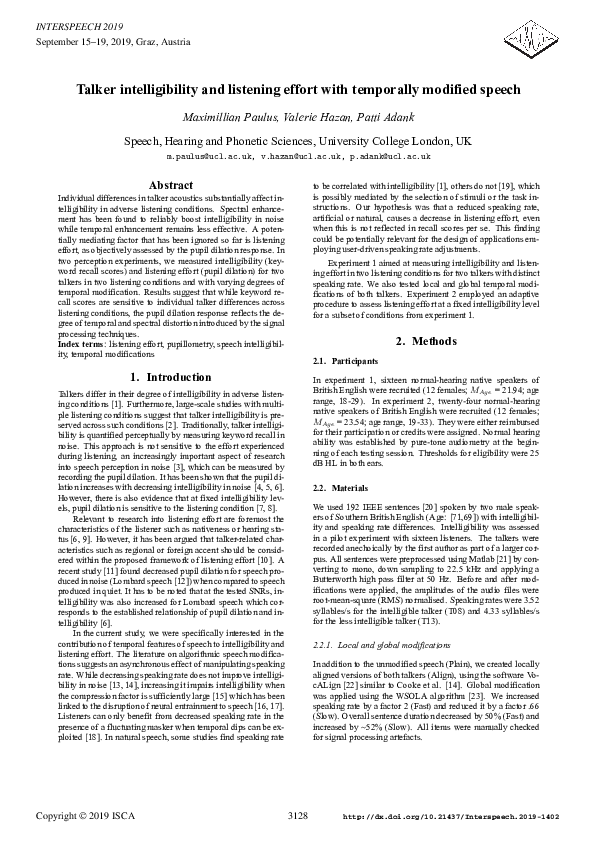 (PDF) Talker Intelligibility and Listening Effort with Temporally ...