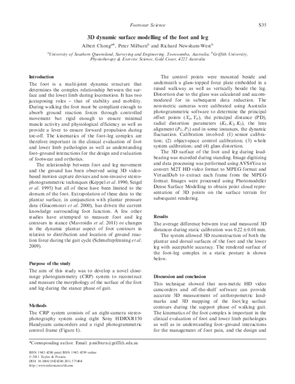(PDF) 3D dynamic surface modelling of the foot and leg