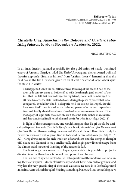 (PDF) Chantelle Gray, Anarchism after Deleuze and Guattari: Fabulating ...