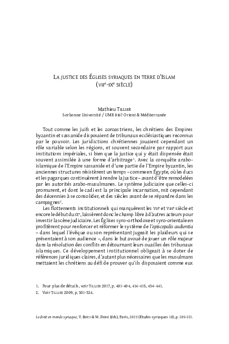 (PDF) La justice des Églises syriaques en terre d’Islam (VIIe-IXe ...