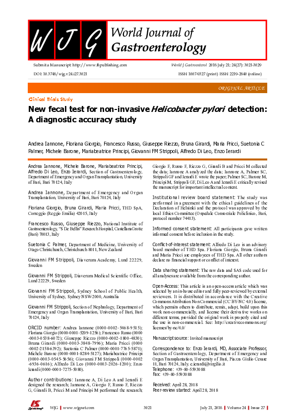 (PDF) New fecal test for non-invasive Helicobacter pylori detection: A ...