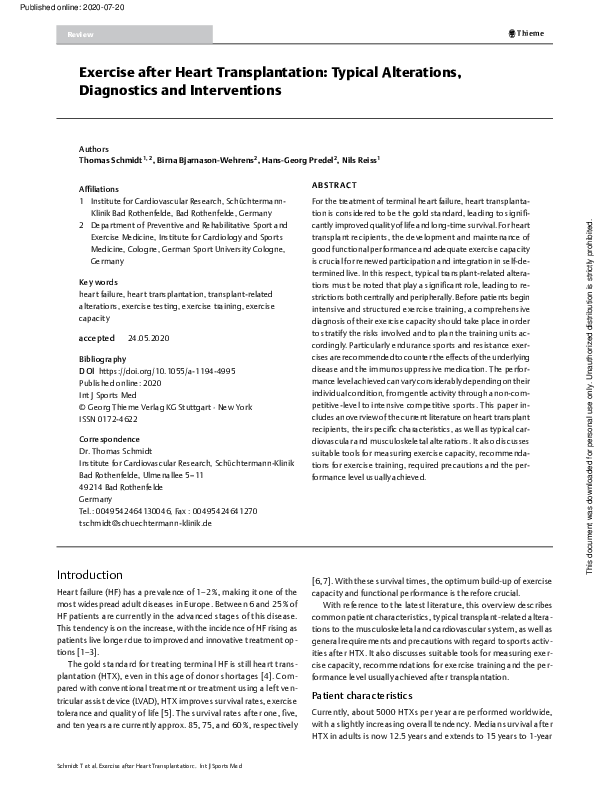 (PDF) Exercise after Heart Transplantation: Typical Alterations ...