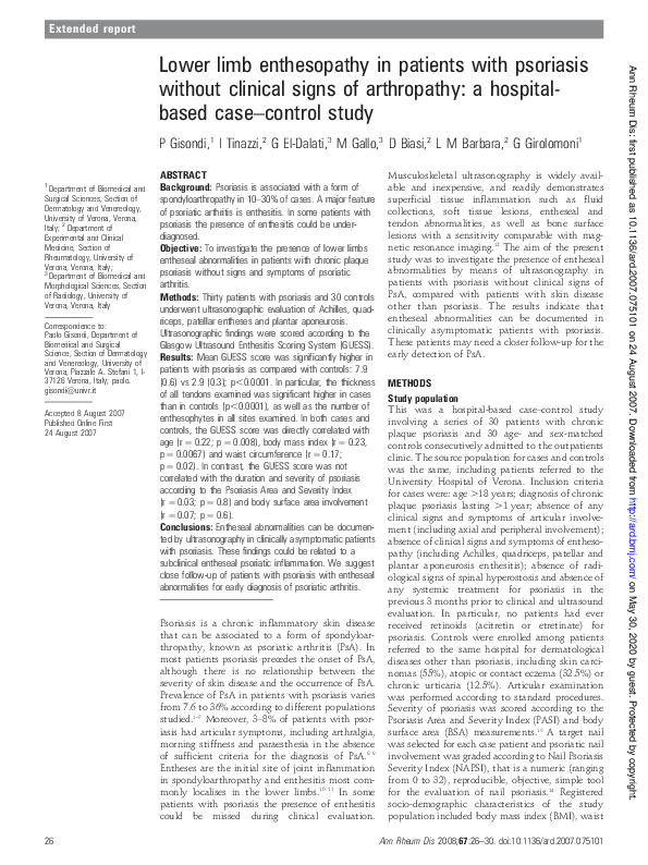 (PDF) Lower limb enthesopathy in patients with psoriasis without ...