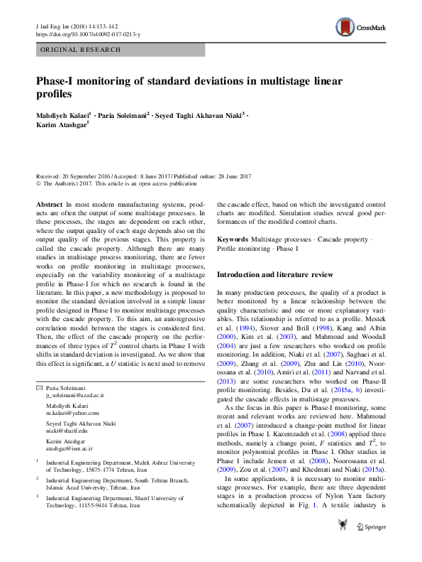 Pdf Phase I Monitoring Of Standard Deviations In Multistage Linear Profiles