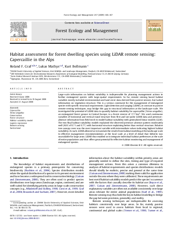 (PDF) Habitat assessment for forest dwelling species using LiDAR remote ...