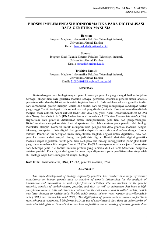 (PDF) Proses Implementasi Bioinformatika Pada Digitalisasi Data ...