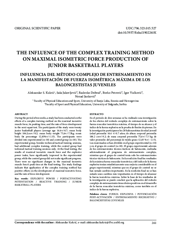 (PDF) The influence of the complex training method on maximal isometric ...