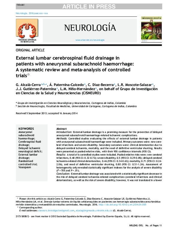 (PDF) [External lumbar cerebrospinal fluid drainage with controlled ...