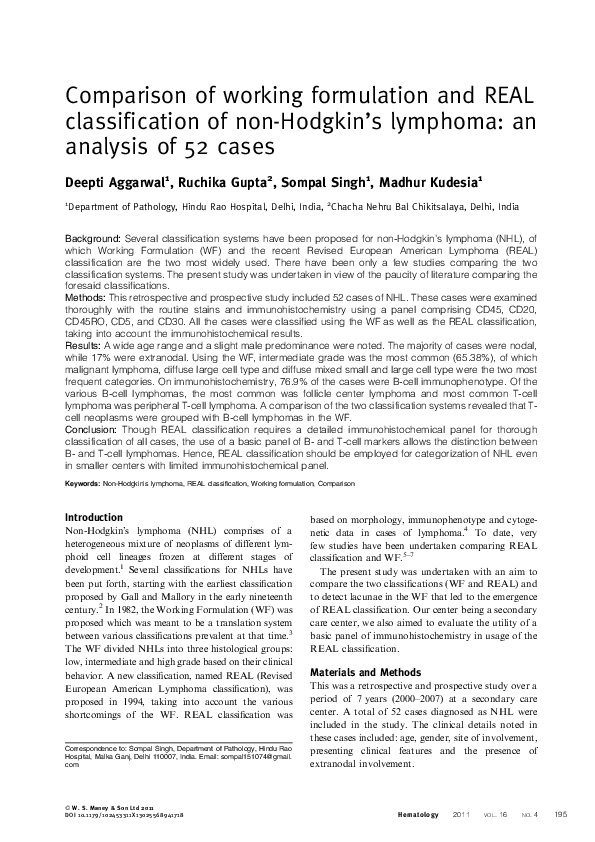 (PDF) Comparison of working formulation and REAL classification of non ...