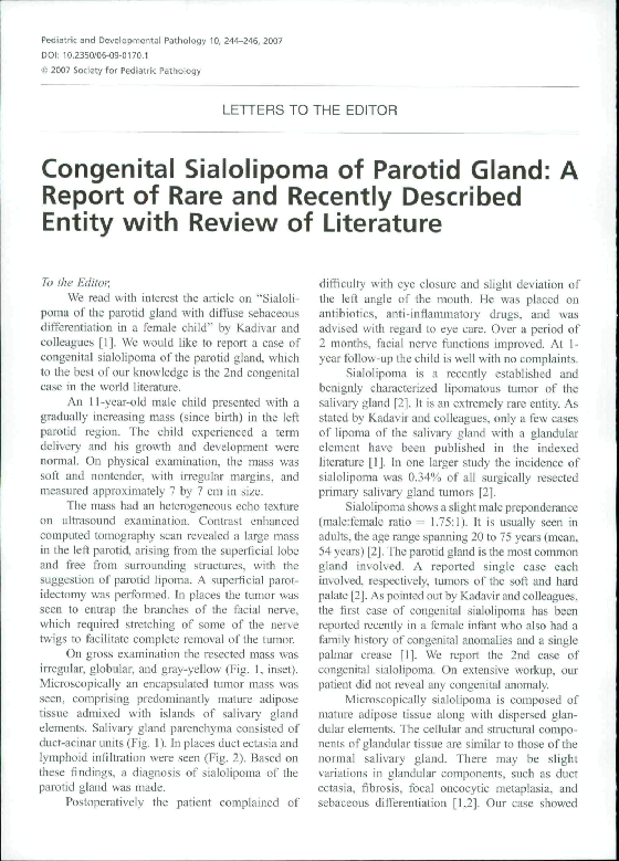 (PDF) Congenital Sialo-lipoma of Parotid Gland: a report of rare entity ...