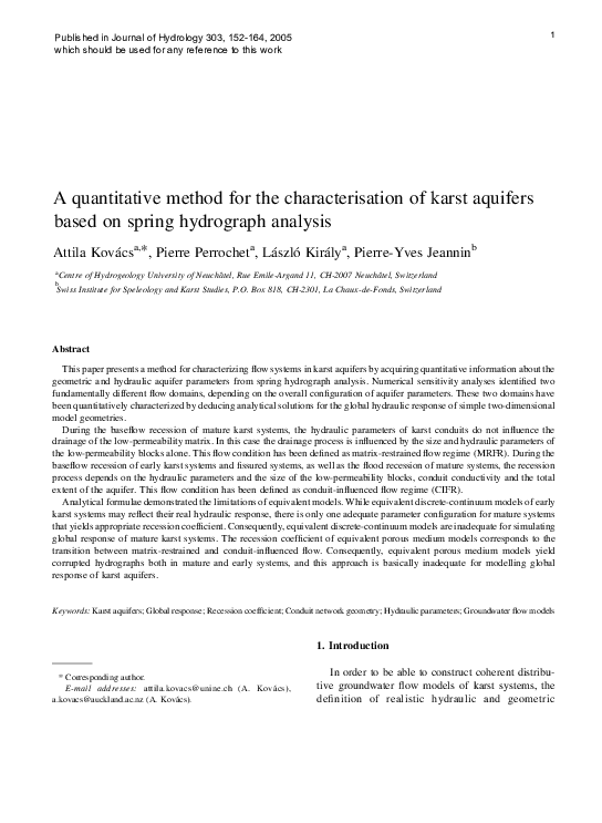 (PDF) A quantitative method for the characterisation of karst aquifers based on spring ...