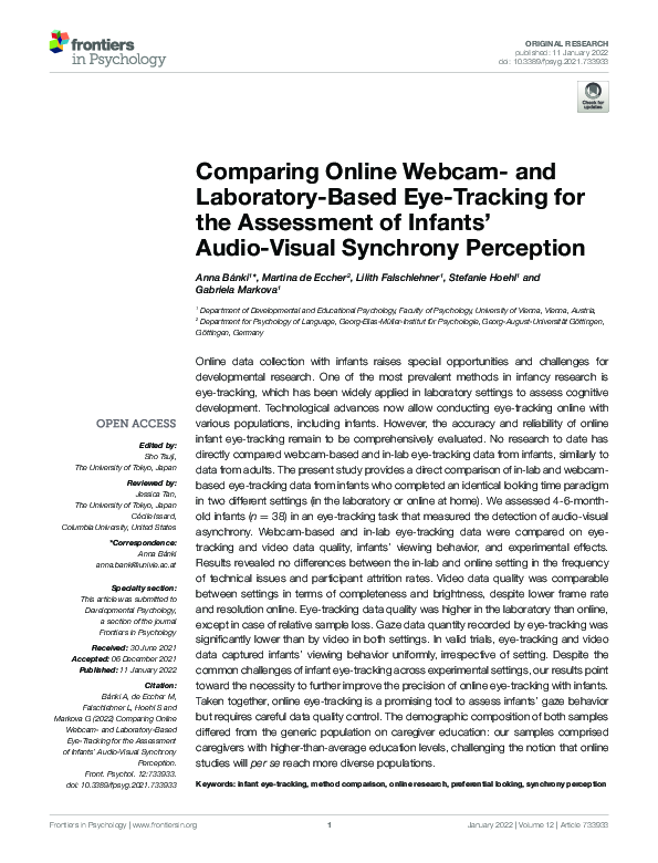 (PDF) Comparing Online Webcam- and Laboratory-Based Eye-Tracking for the Assessment of Infants ...