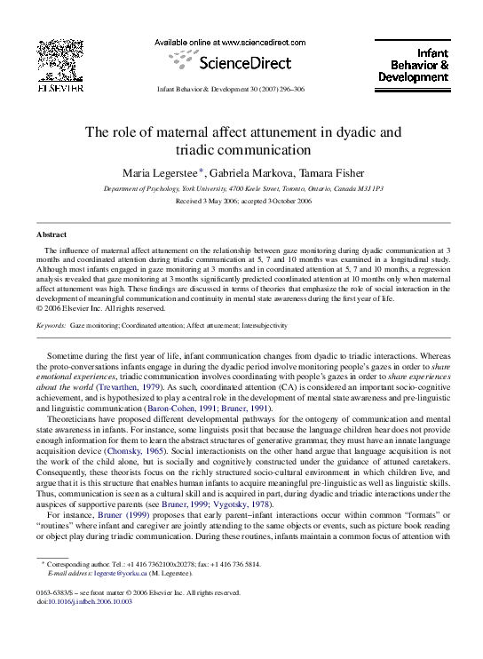 (PDF) The role of maternal affect attunement in dyadic and triadic ...