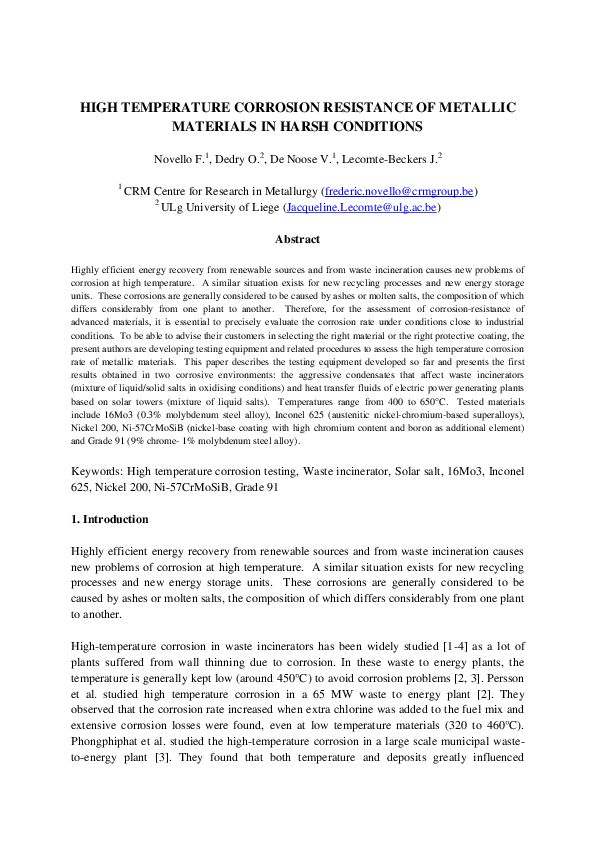 (PDF) High Temperature Corrosion Resistance of Metallic Materials in ...