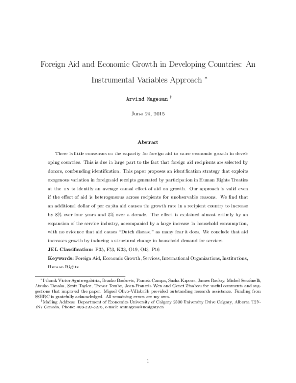 (PDF) Foreign Aid and Economic Growth in Developing Countries: An Instrumental Variables Approach