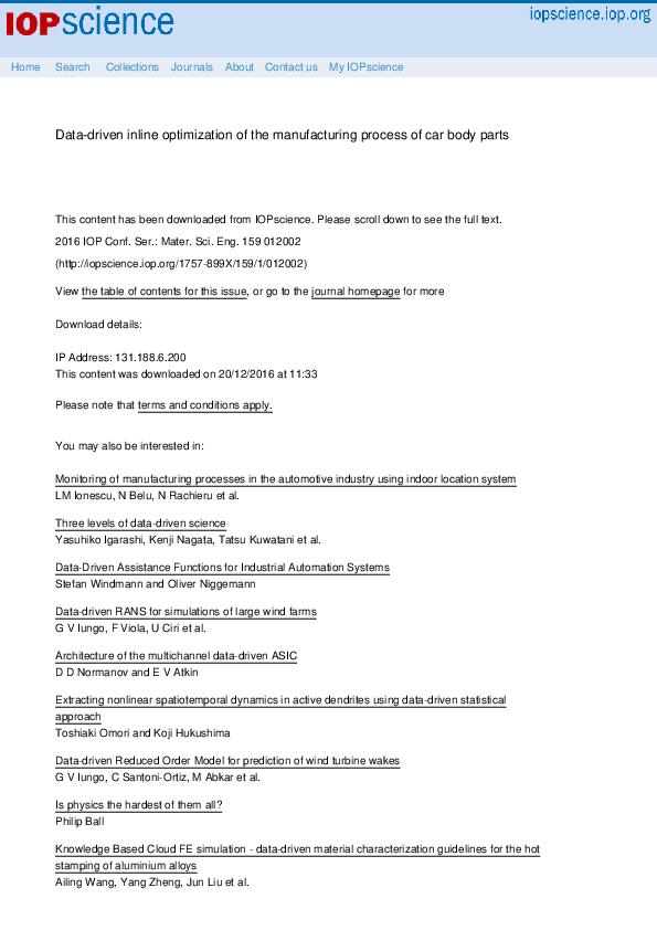 (PDF) Inline Data-Driven Optimization for Car Manufacturing