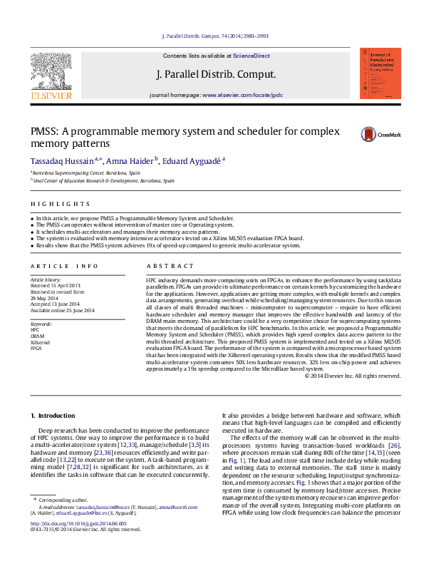 (PDF) PMSS: A programmable memory system and scheduler for complex ...