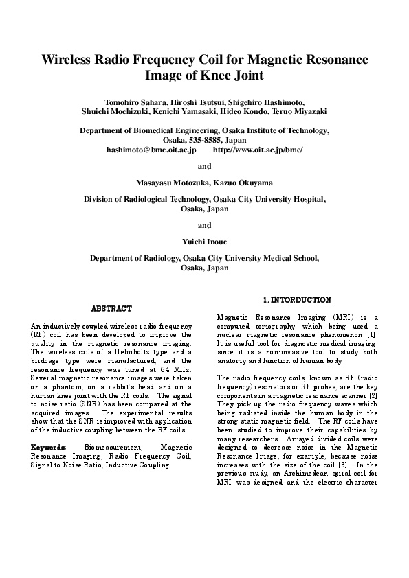 (PDF) Wireless radio frequency coil for magnetic resonance image of ...