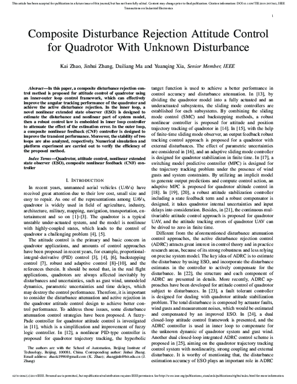 (PDF) Composite Disturbance Rejection Attitude Control for Quadrotor With Unknown Disturbance