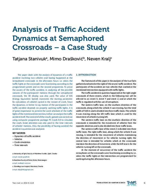 (PDF) Analysis of Traffic Accident Dynamics at Semaphored Crossroads ...