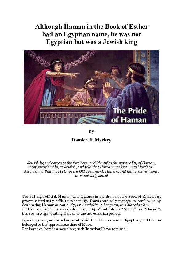(DOC) Although Haman in the Book of Esther had an Egyptian name, he was ...