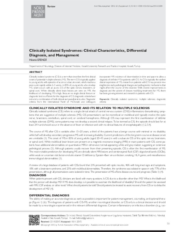 (PDF) Clinically Isolated Syndromes: Clinical Characteristics ...