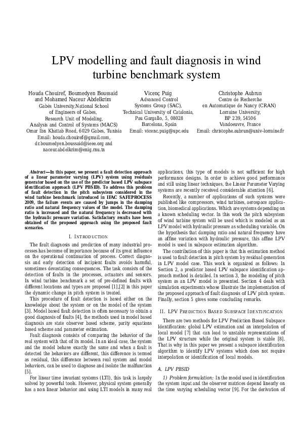 Pdf An Lpv Modelling And Fault Diagnosis In Wind Turbine Benchmark System