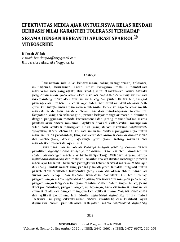 (PDF) Efektivitas Media Ajar untuk Siswa Kelas Rendah Berbasis Nilai Karakter Toleransi terhadap ...