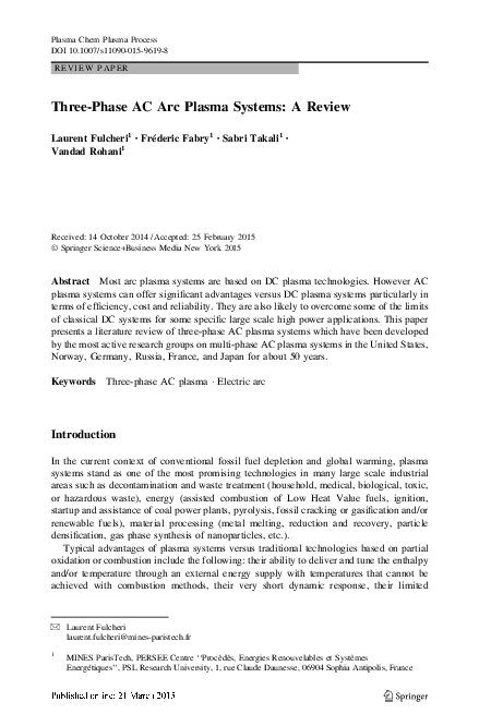 (PDF) Three-Phase AC Arc Plasma Systems: A Review