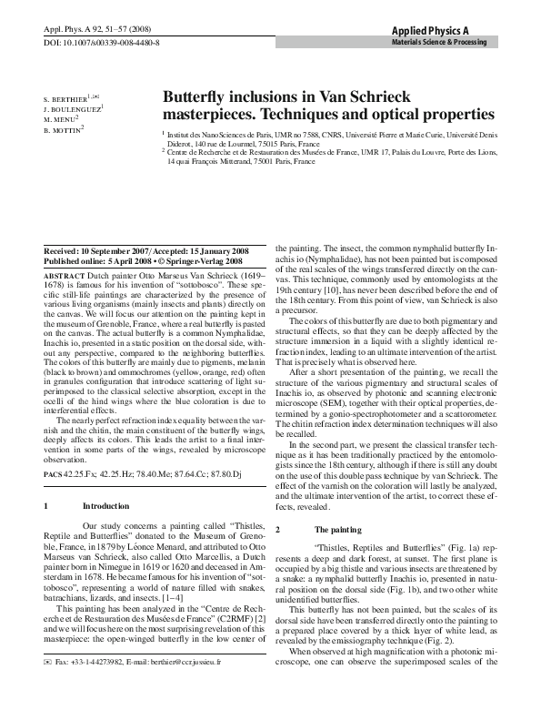 (PDF) Butterfly inclusions in Van Schrieck masterpieces. Techniques and ...