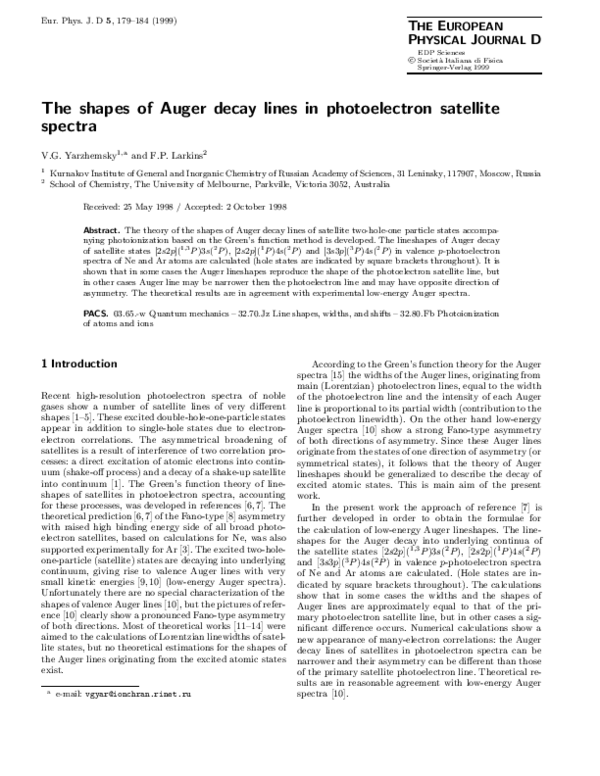 (PDF) The shapes of Auger decay lines in photoelectron satellite spectra
