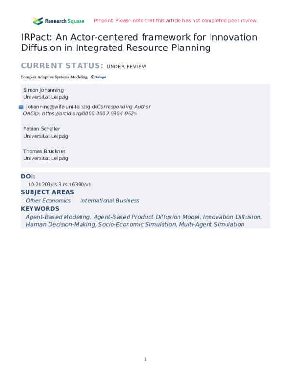 (PDF) IRPact: An Actor-centered framework for Innovation Diffusion in Integrated Resource ...