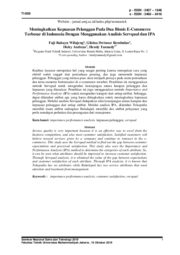 (PDF) Meningkatkan Kepuasan Pelanggan Pada Dua Bisnis E-Commerce Terbesar di Indonesia Dengan ...