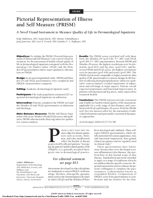 (PDF) Pictorial Representation of Illness and Self Measure (PRISM)