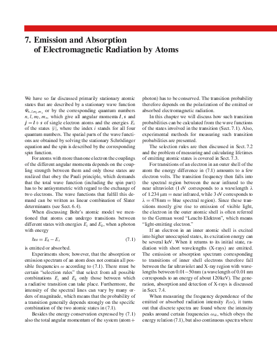 (PDF) Emission and Absorption of Electromagnetic Radiation by Atoms