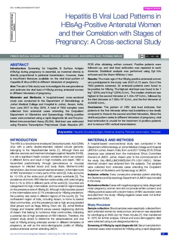 (PDF) Hepatitis B Viral Load Patterns in HBsAg-Positive Antenatal Women ...