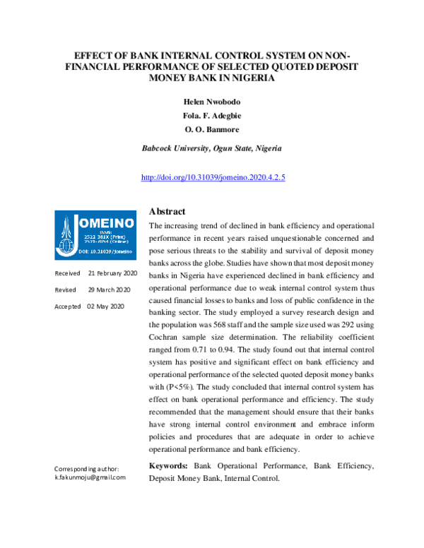 (PDF) Effect of Bank Internal Control System on Non- Financial ...