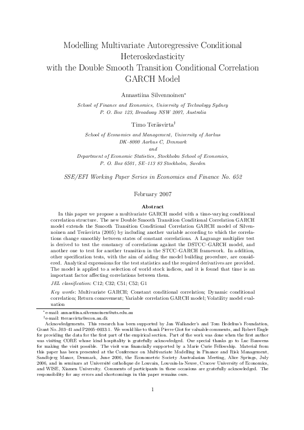 Pdf Modelling Multivariate Autoregressive Conditional Heteroskedasticity With The Double