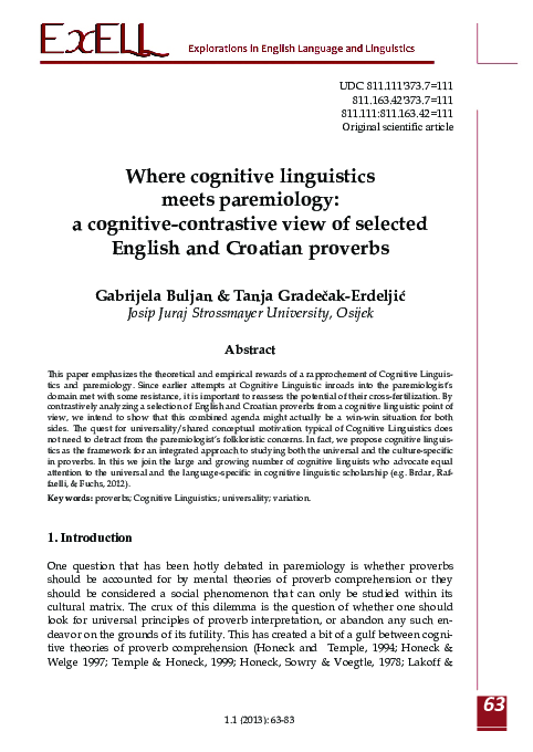 (PDF) Where cognitive linguistics meets paremiology